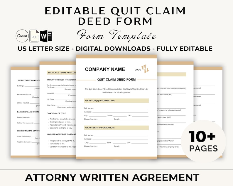 Editable Quit Claim Deed Form | Real Property Transfer Template (PDF ...
