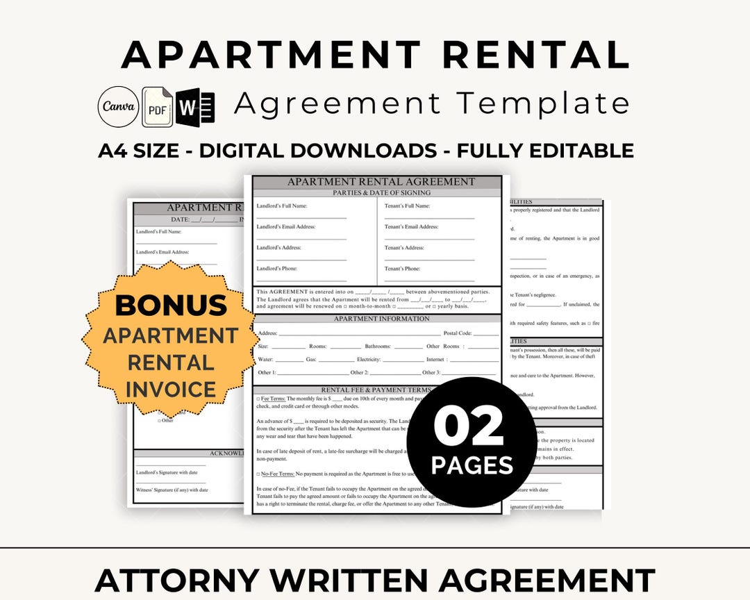 Editable Apartment Rental Agreement Template | Lease Contract | PDF ...