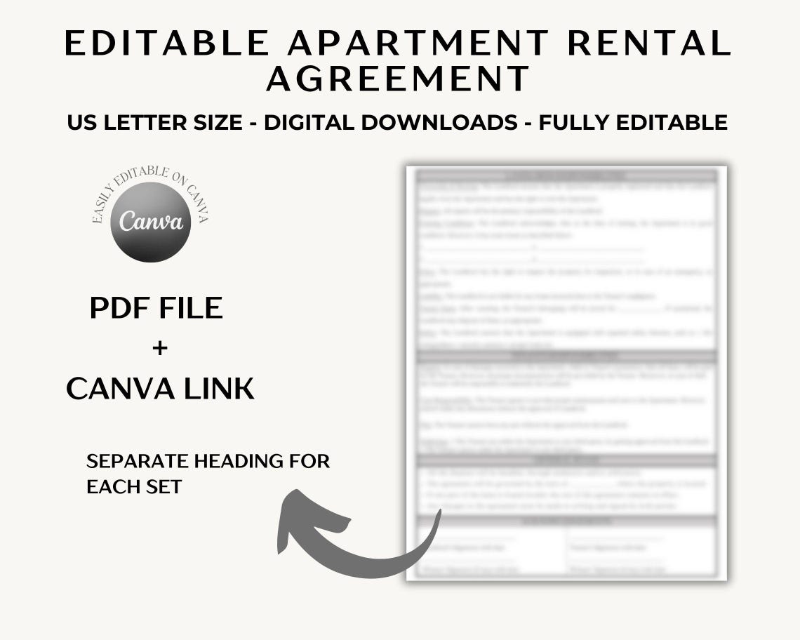 Editable Apartment Rental Agreement Template | Lease Contract | PDF ...