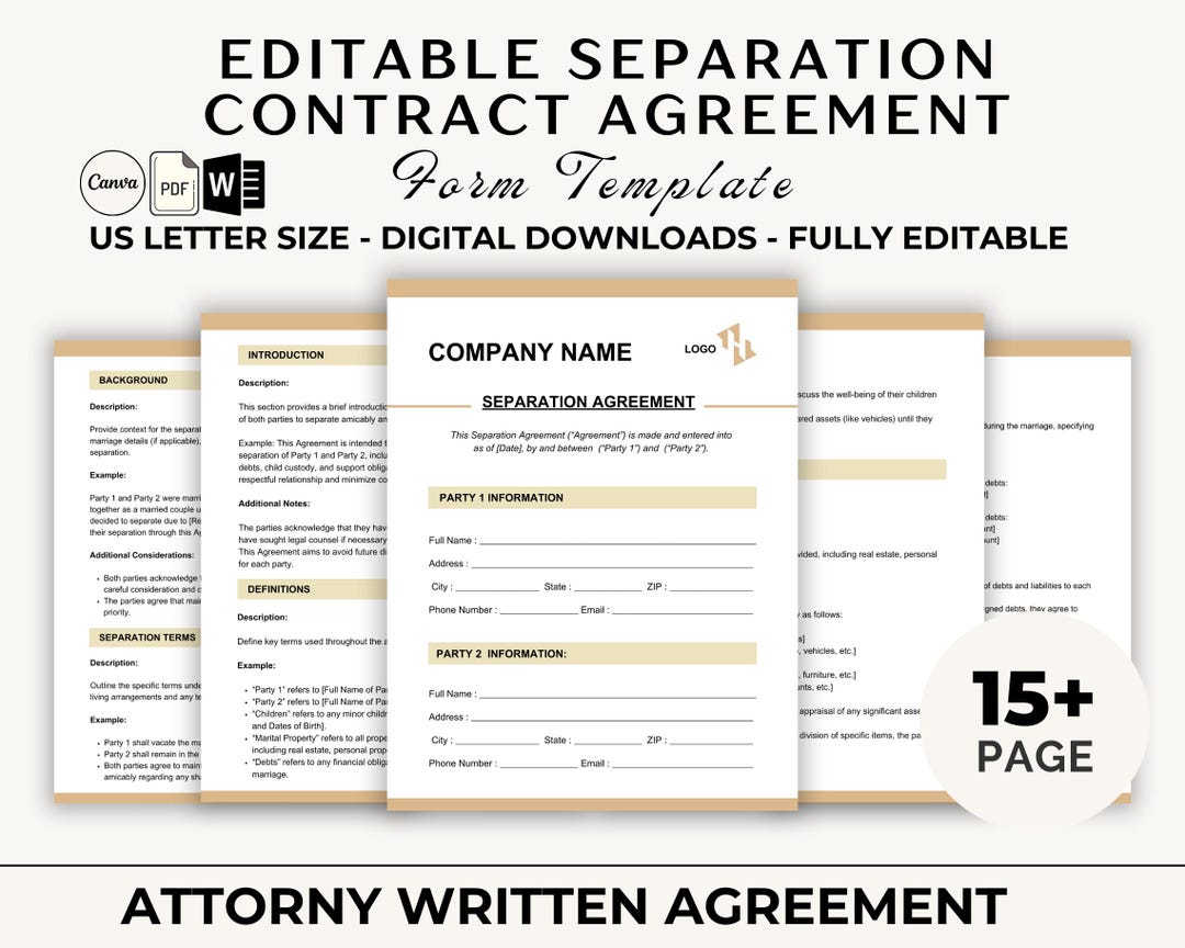 Editable Separation Agreement Template | Canva, PDF, DOC (digital ...