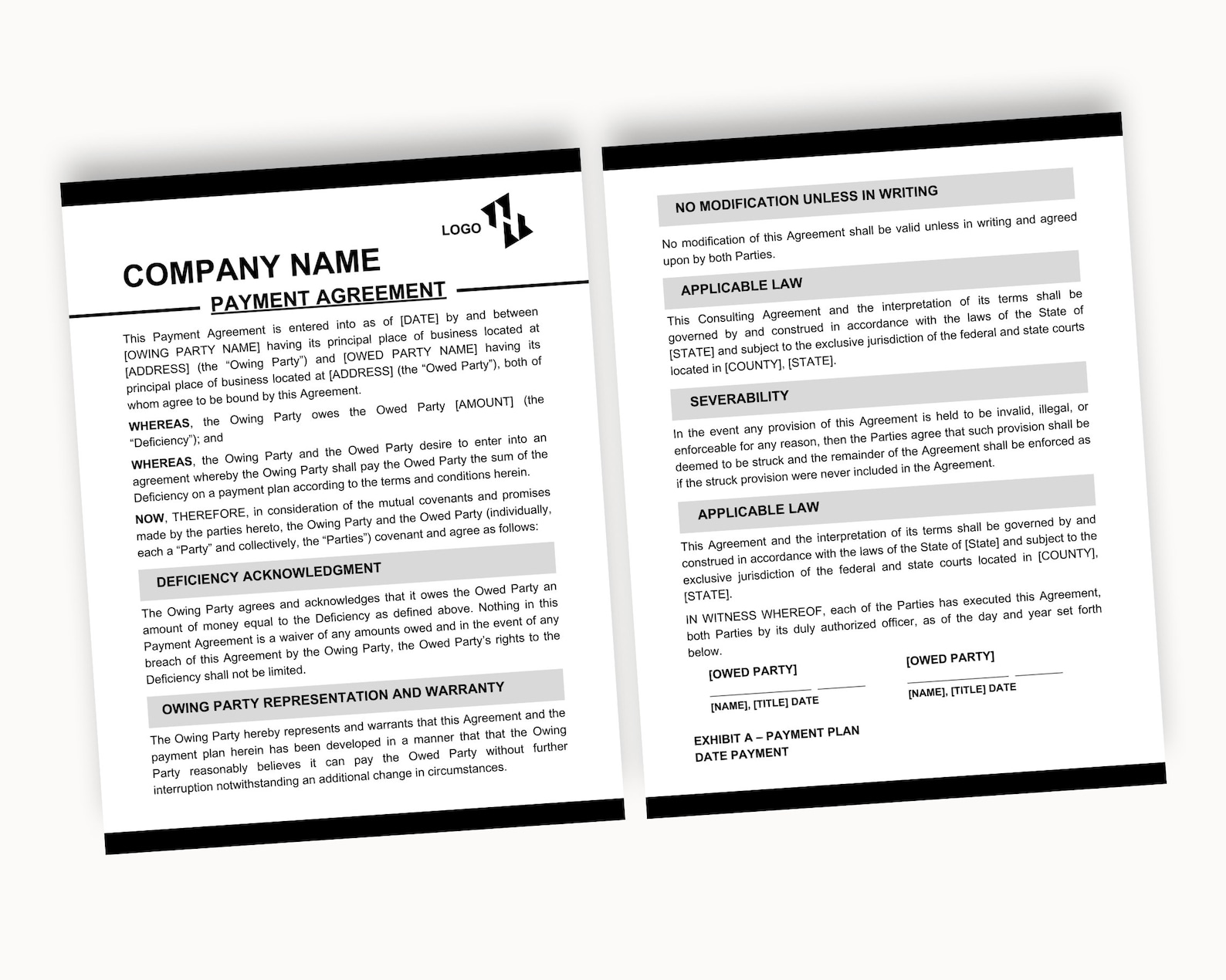 Payment Agreement Contract Template, Payment Plan Agreement, Agreement ...