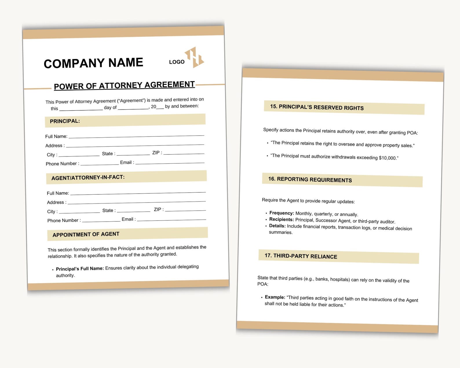 Editable Power of Attorney Agreement, Power of Attorney Form, Legal ...