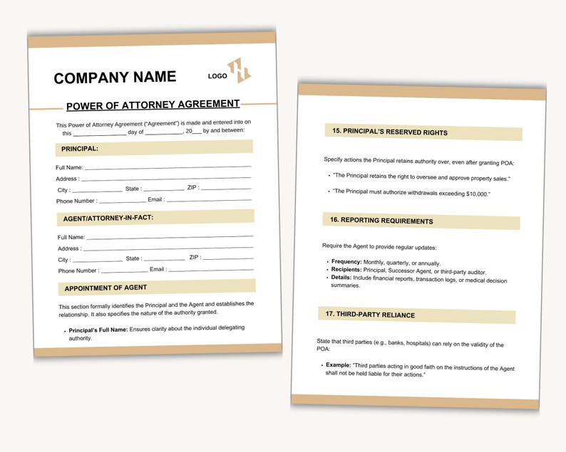 Editable Power of Attorney Agreement, Power of Attorney Form, Legal ...