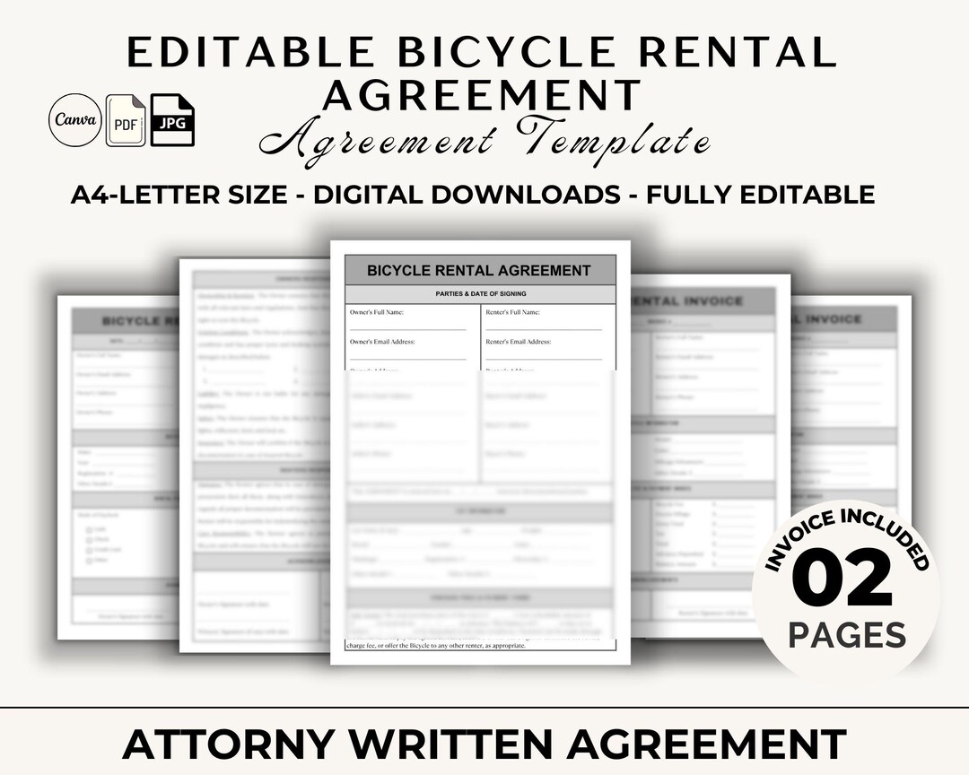 Editable Bicycle Rental Agreement Template | Cycling Contract for ...