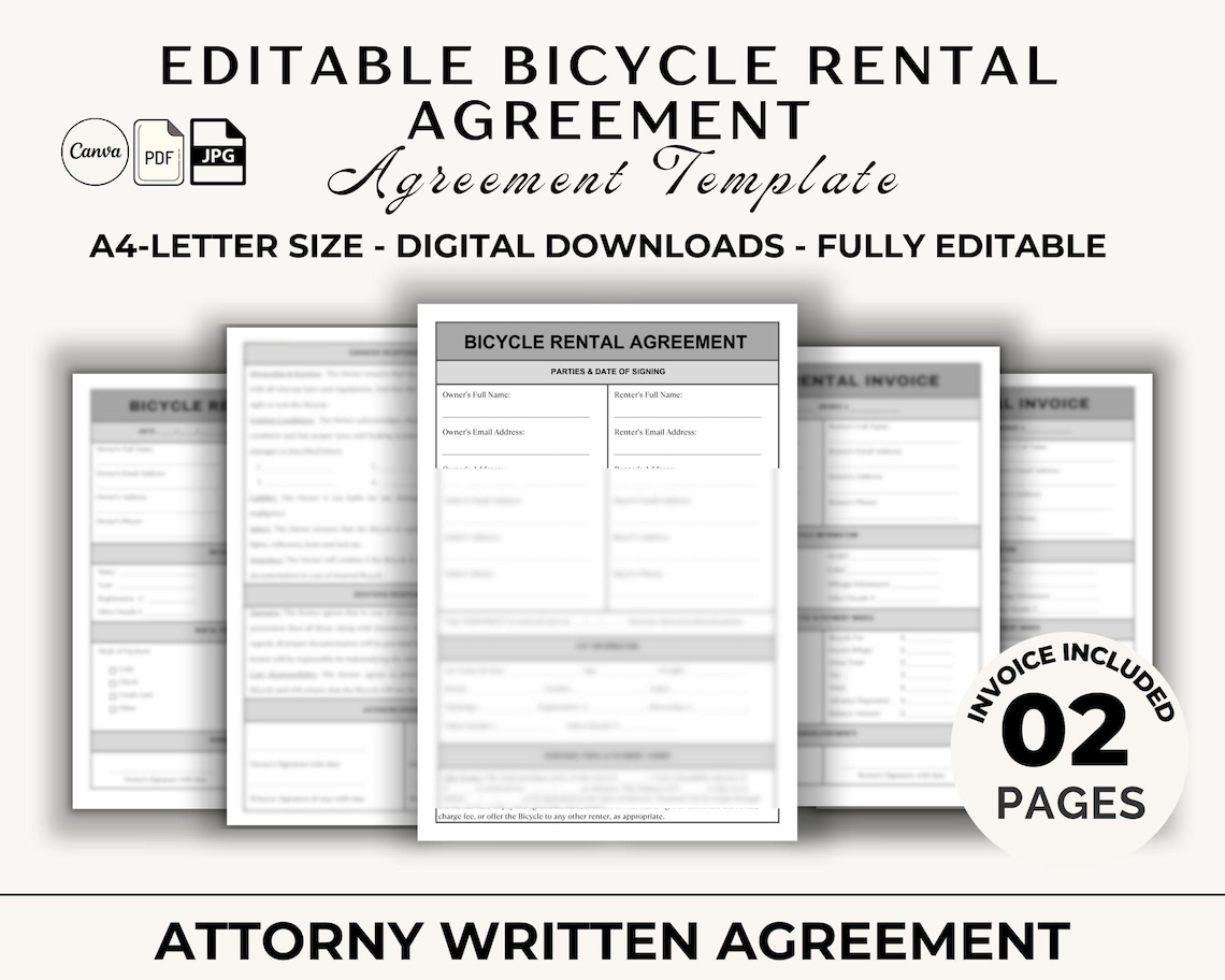 Editable Bicycle Rental Agreement Template | Cycling Contract for ...