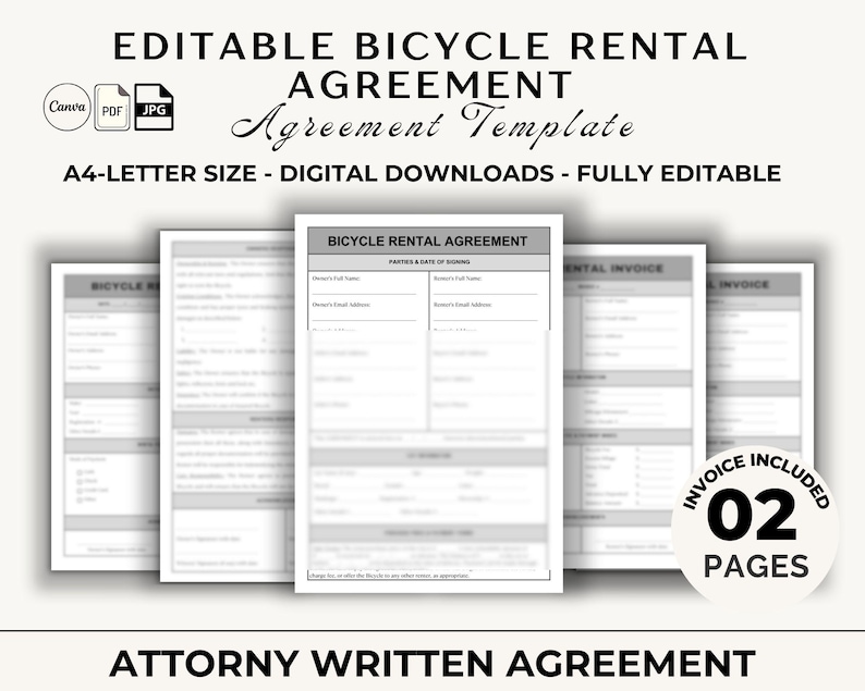 Editable Bicycle Rental Agreement Template | Cycling Contract for ...
