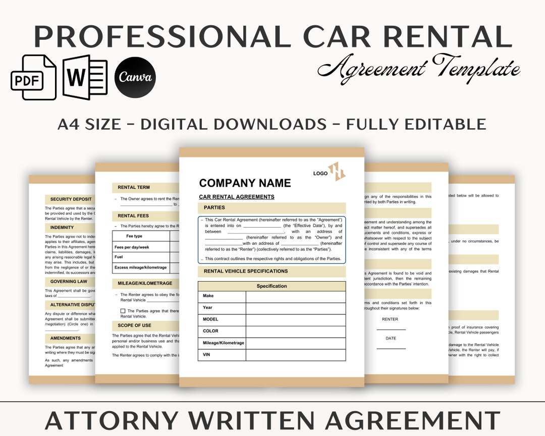 Car Rental Agreement Template, Turo Spreadsheet, Landlord Forms ...