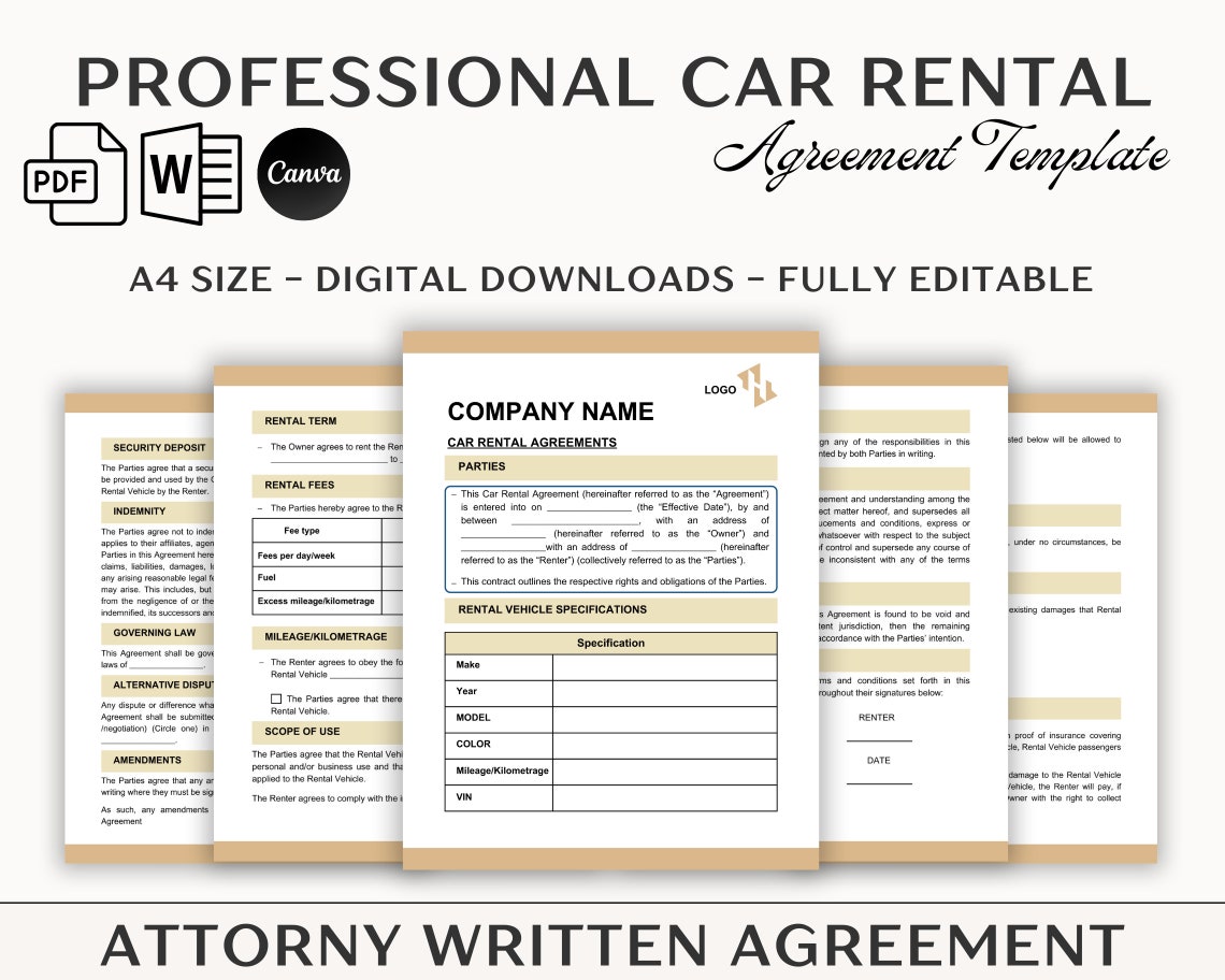 Car Rental Agreement Template, Turo Spreadsheet, Landlord Forms ...