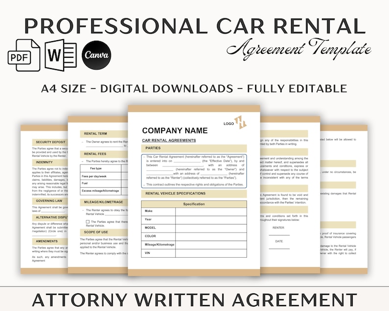 Car Rental Agreement Template, Turo Spreadsheet, Landlord Forms ...