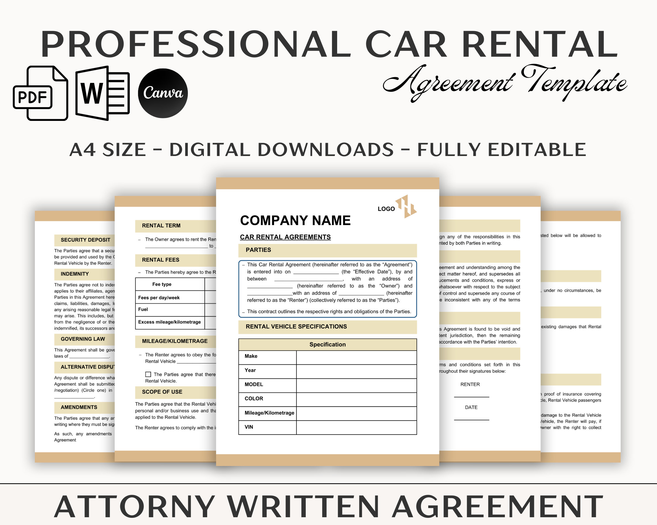 Car Rental Agreement Template, Turo Spreadsheet, Landlord Forms ...