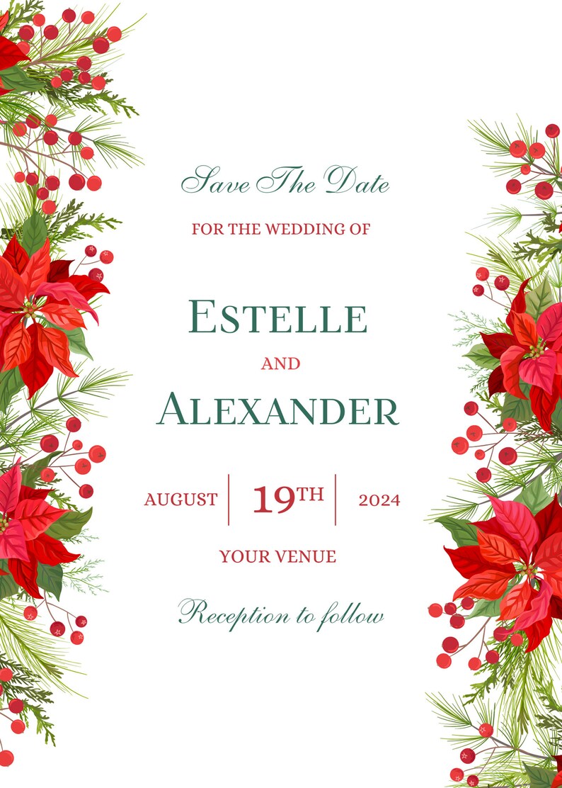 Red Wedding Invitation Template, Floral Wedding Invitation, Printable ...