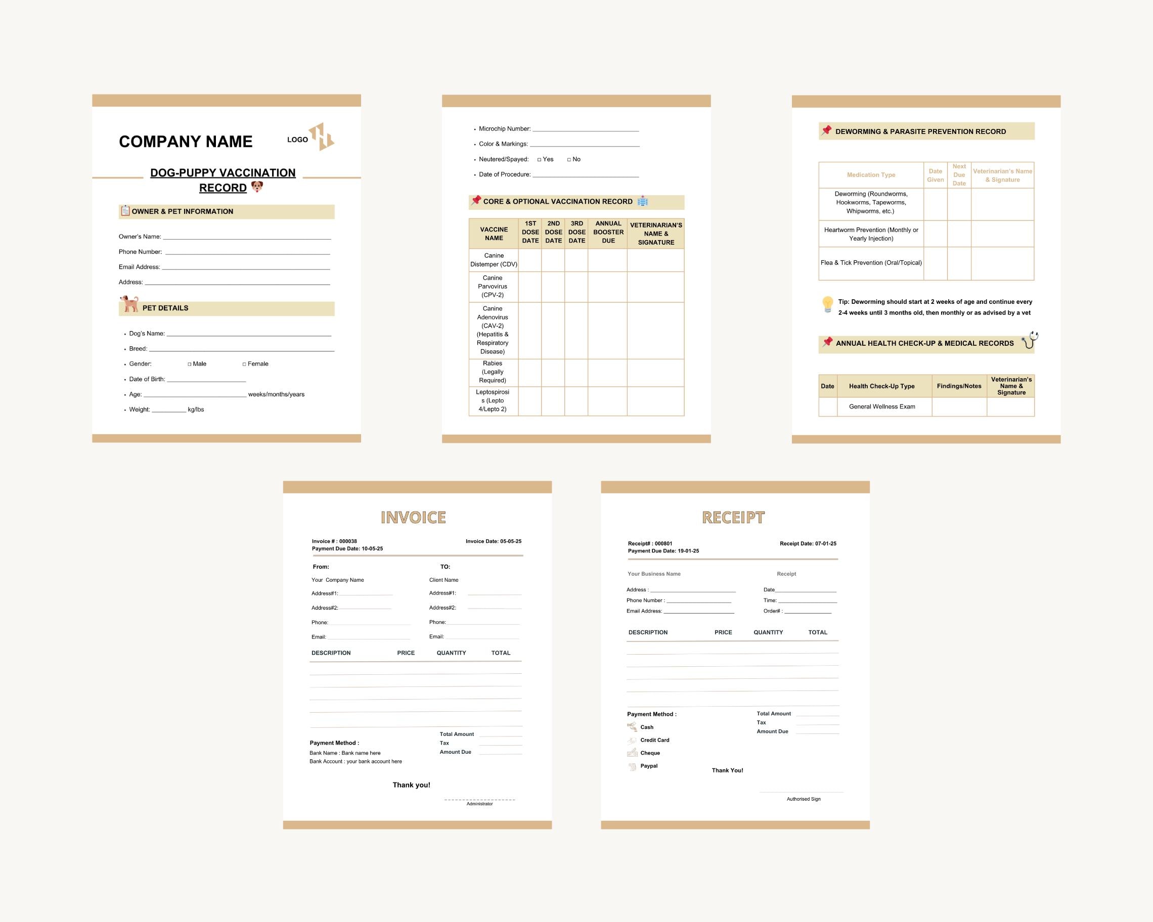 Editable Dog & Puppy Vaccination Record – Pet Health Certificate ...