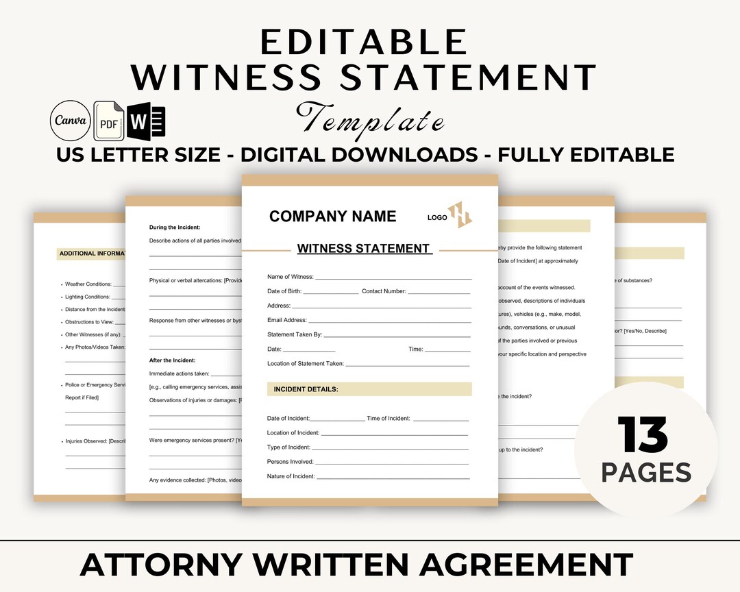 Editable Witness Statement Form | Legal Document for Court Use | Record ...