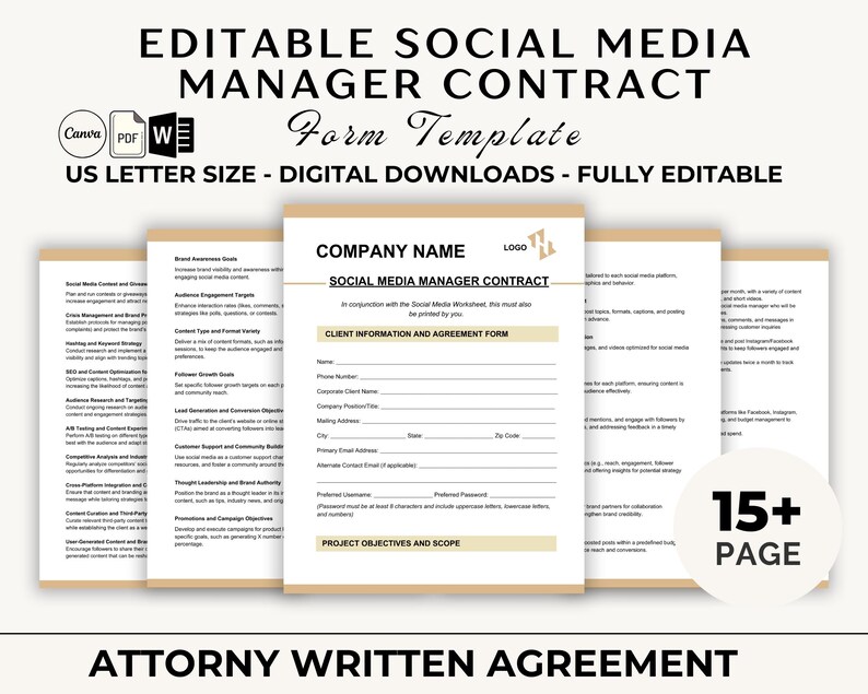 Editable Social Media Manager Contract Template (digital Download) - Etsy