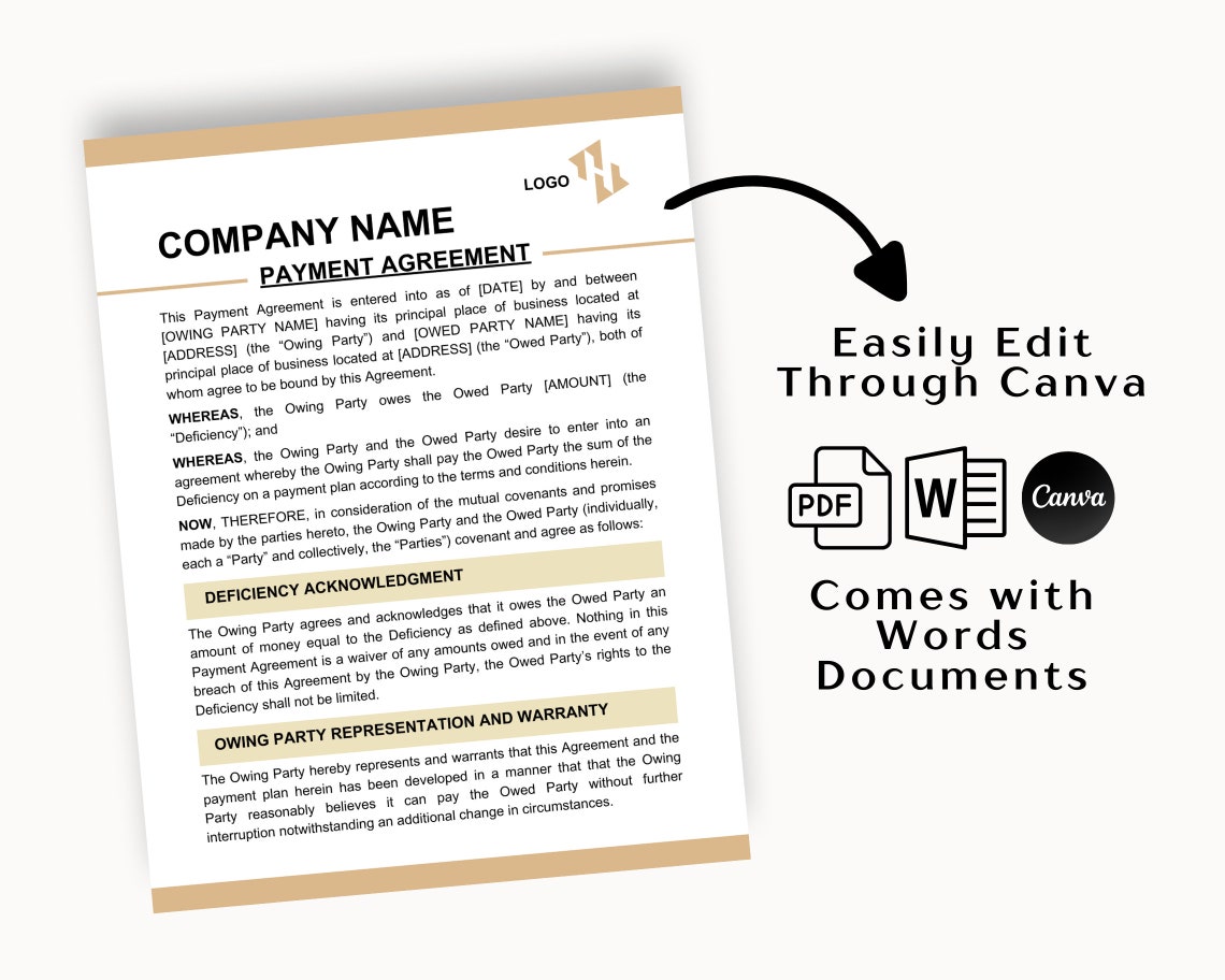 Payment Agreement Contract Template, Payment Plan Agreement, Agreement ...