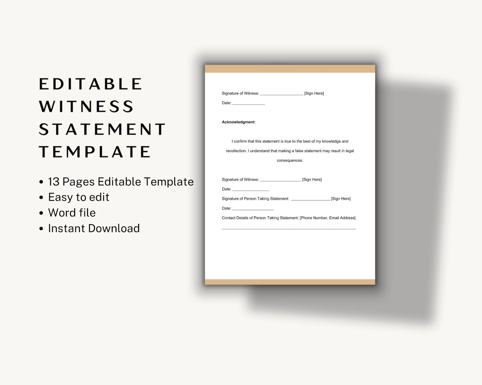 Editable Witness Statement Form | Legal Document for Court Use | Record ...