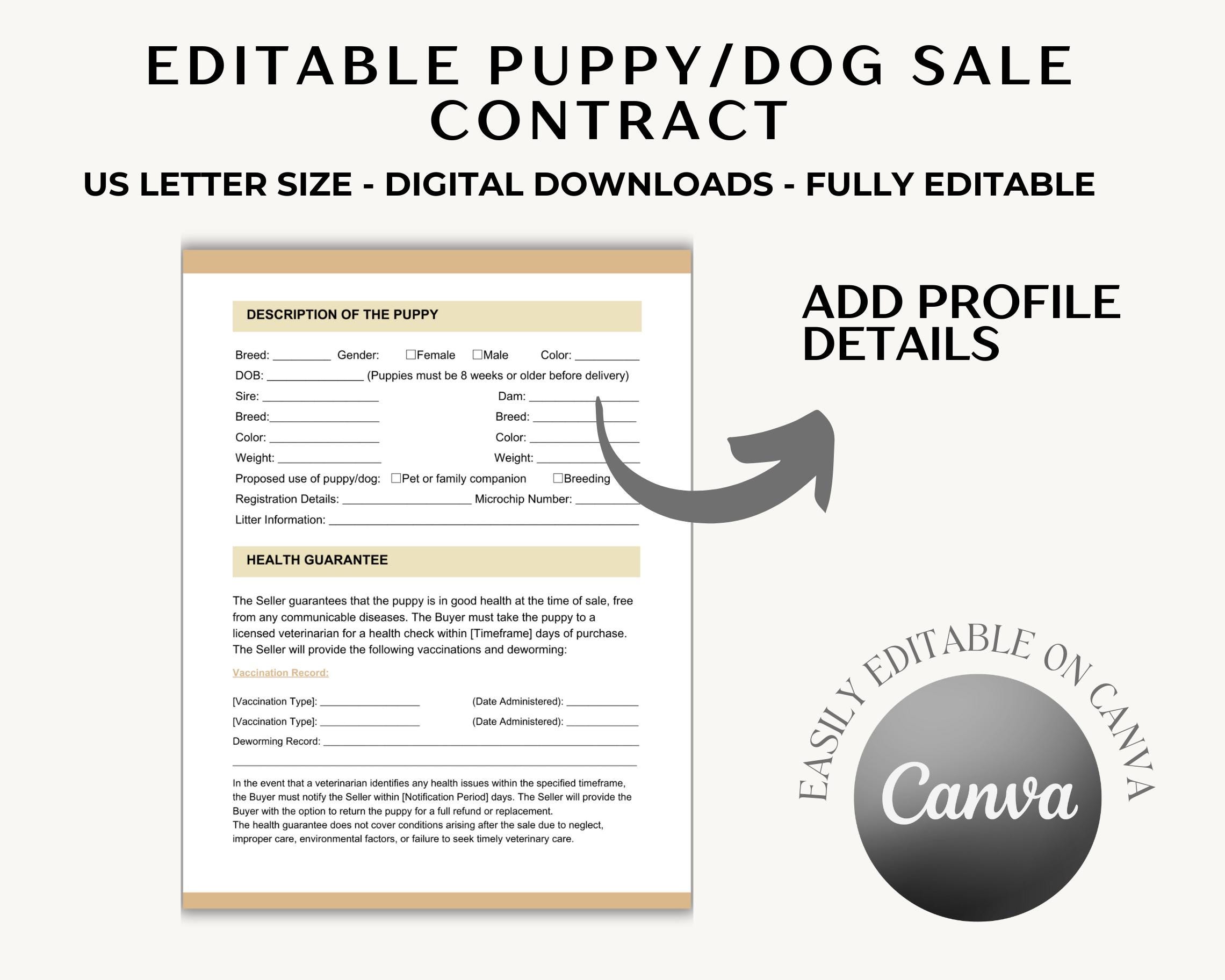 Editable Puppy/dog Sale Agreement | Pet Adoption & Ownership Form ...