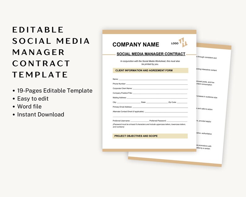 Editable Social Media Manager Contract | Social Media Management ...