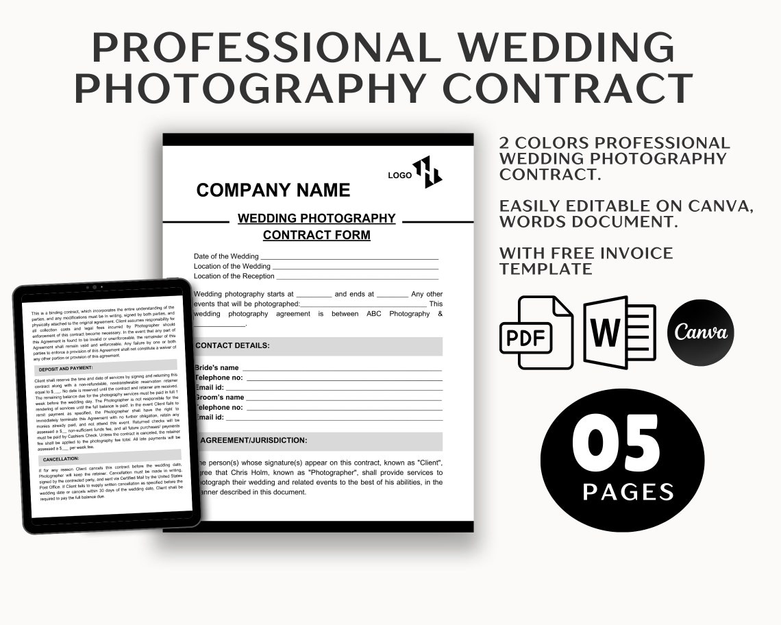 Wedding Photography Contract & Forms | Custom Shot List, Bridal ...