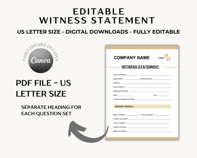 Editable Witness Statement Form | Legal Document for Court Use | Record ...