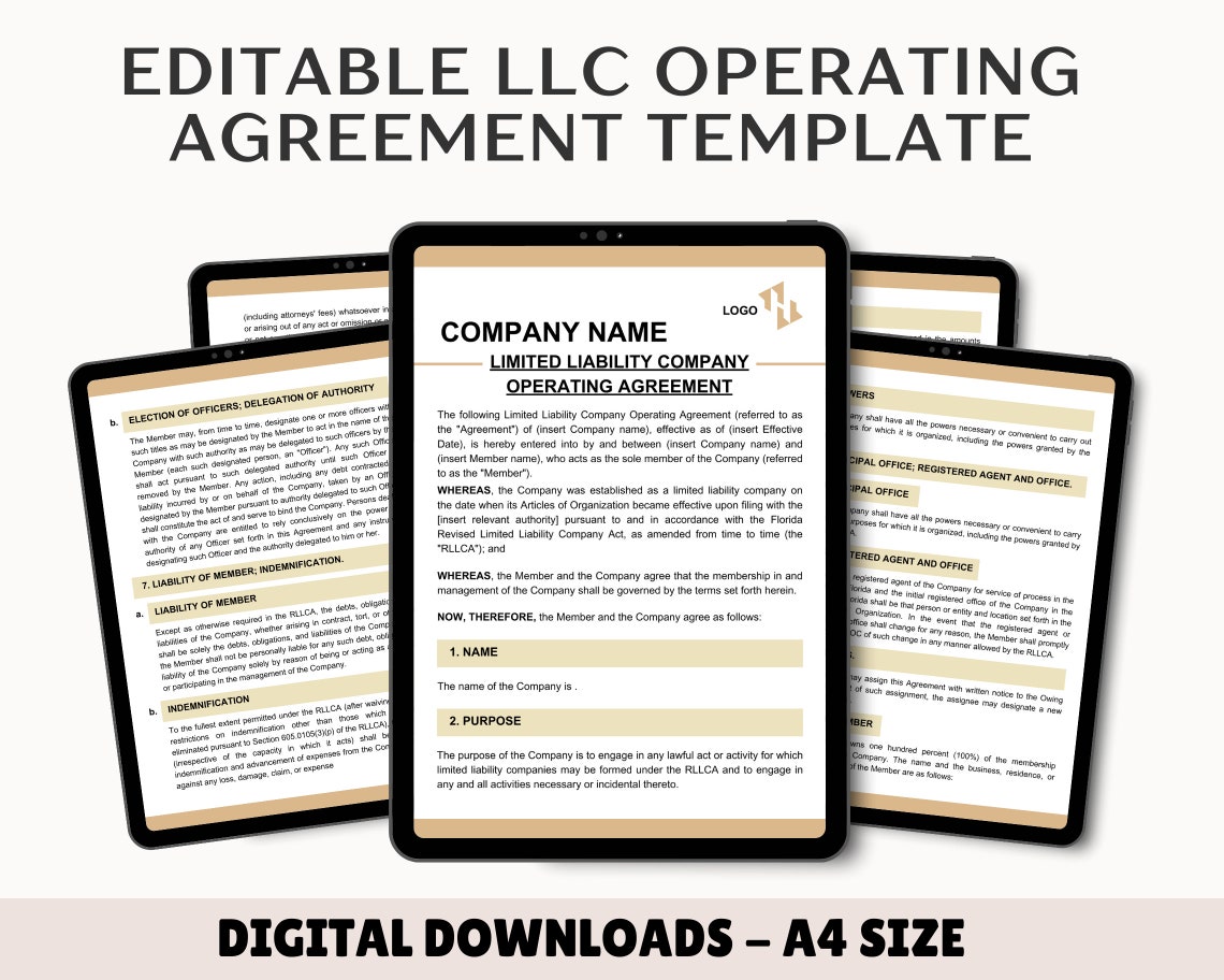 LLC Agreement Document Template | Legal Business Contract | Instant ...