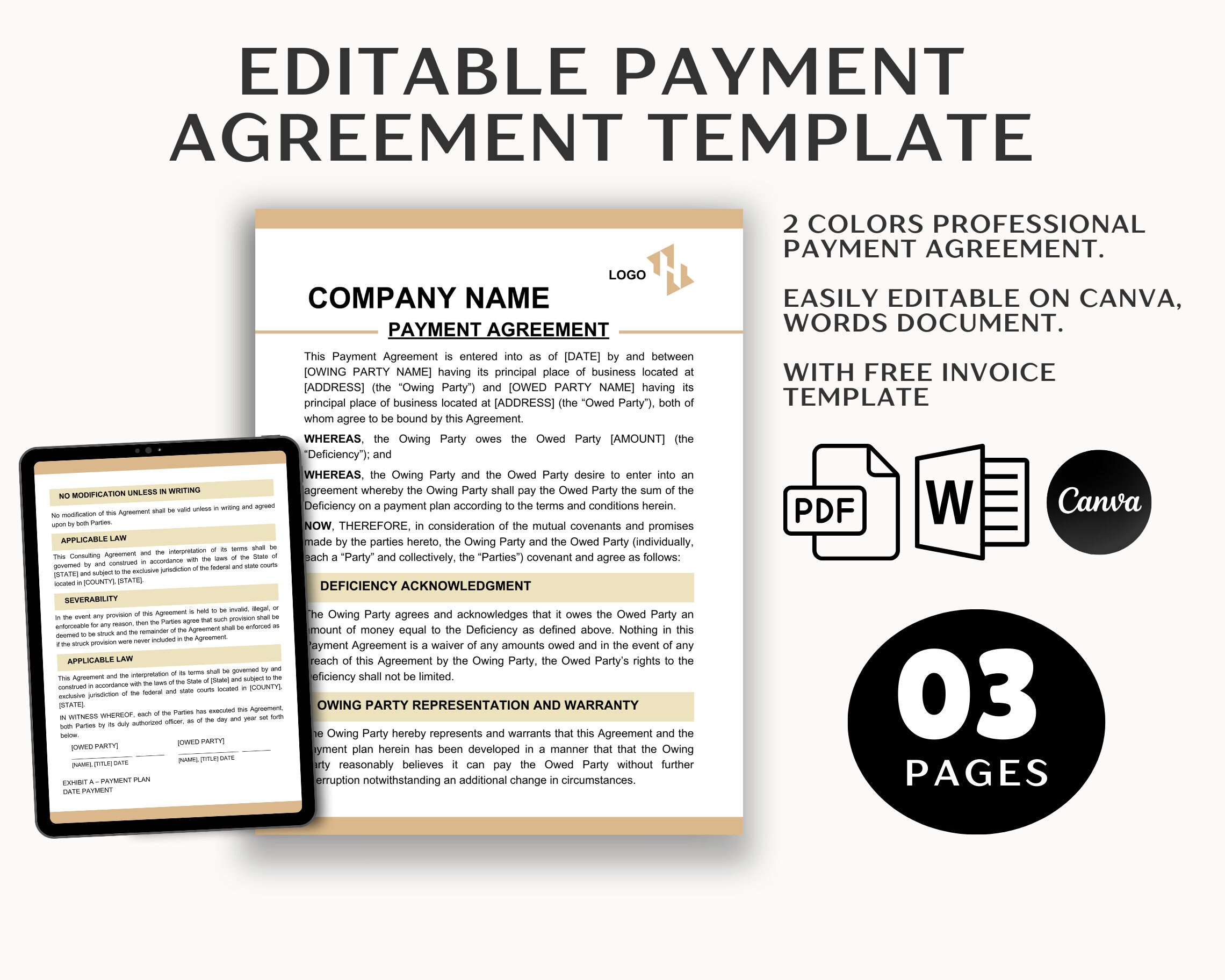 Payment Agreement Contract Template, Payment Plan Agreement, Agreement ...
