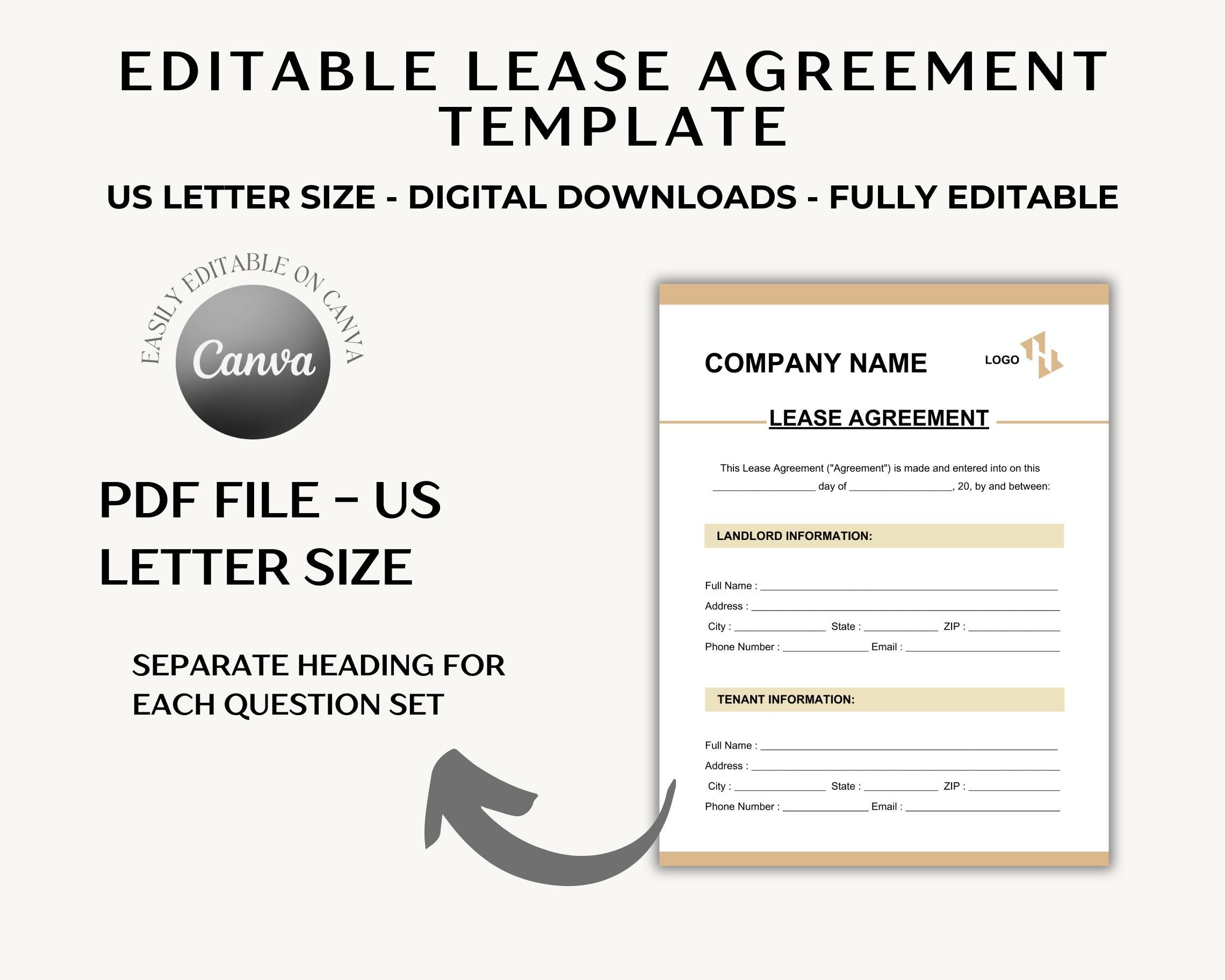 Editable Lease Agreement | Rental Lease for Easy Customization ...