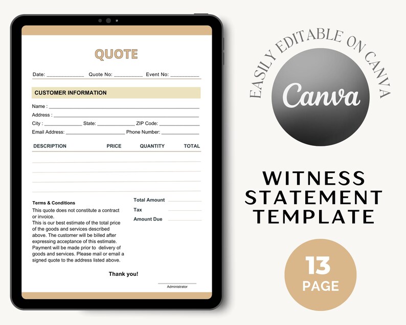 Editable Witness Statement Form | Legal Document for Court Use | Record ...