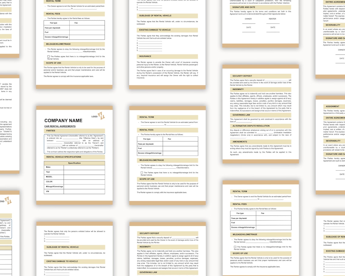 Car Rental Agreement Template, Turo Spreadsheet, Landlord Forms ...