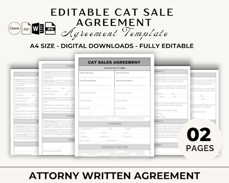 Editable Cat Agreement Template | Breeder Invoice (PDF & Canva Link - Etsy