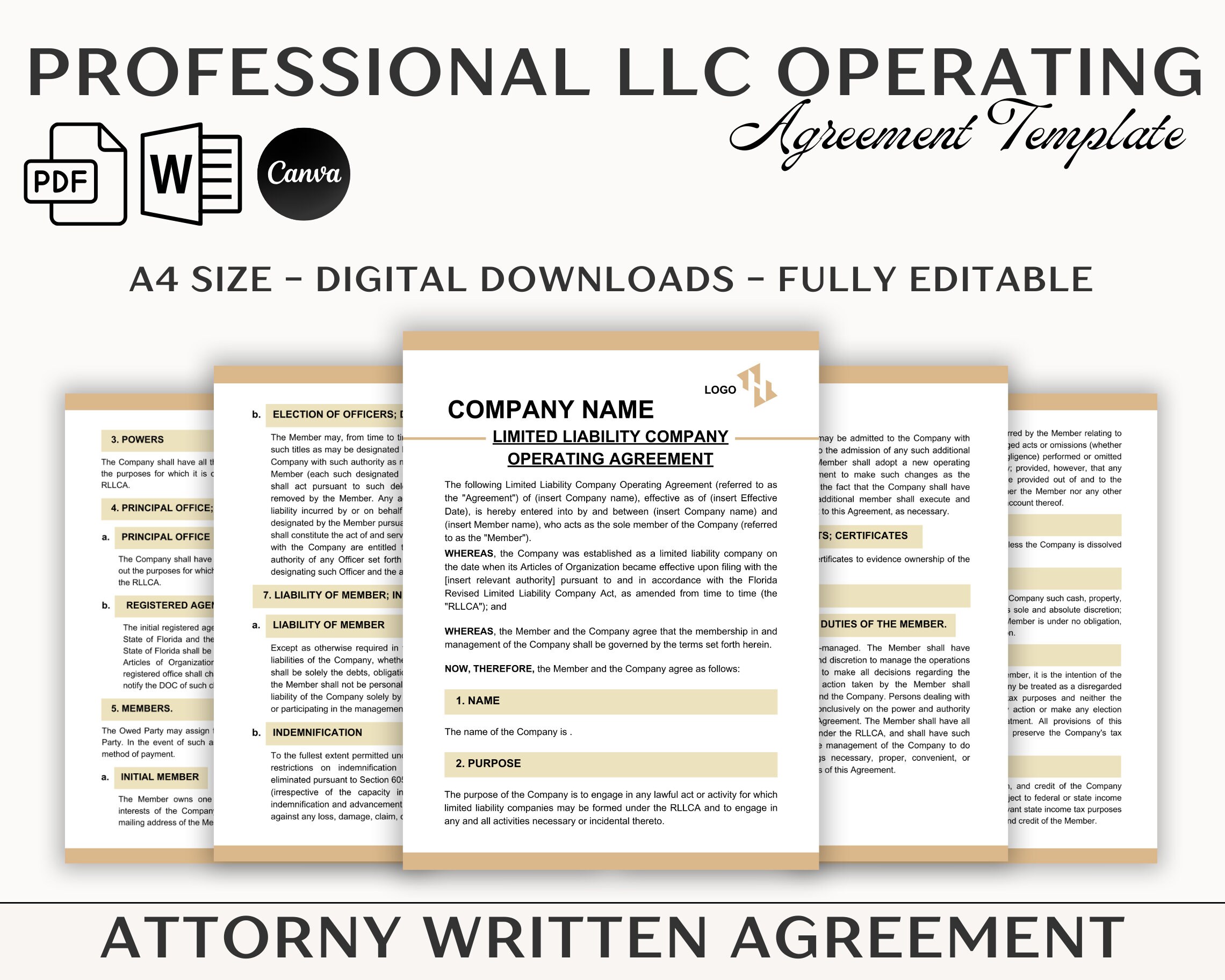 LLC Agreement Document Template | Legal Business Contract | Instant ...