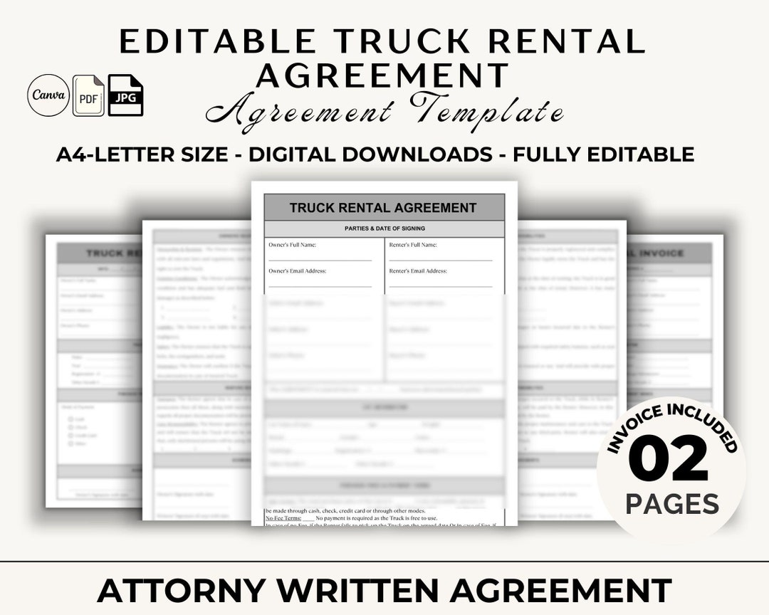 Professional Truck Rental Agreement Editable Contract Template Instant ...