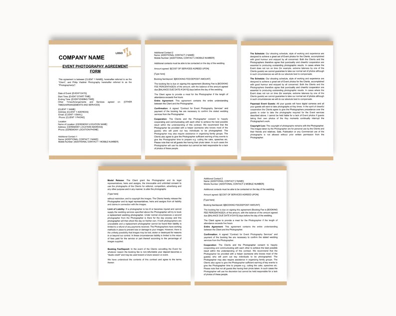 Photography Contract Forms Template Bridal 360 Photo Booth Wedding ...