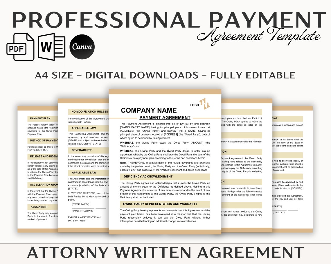 Payment Agreement Contract Template, Payment Plan Agreement, Agreement ...