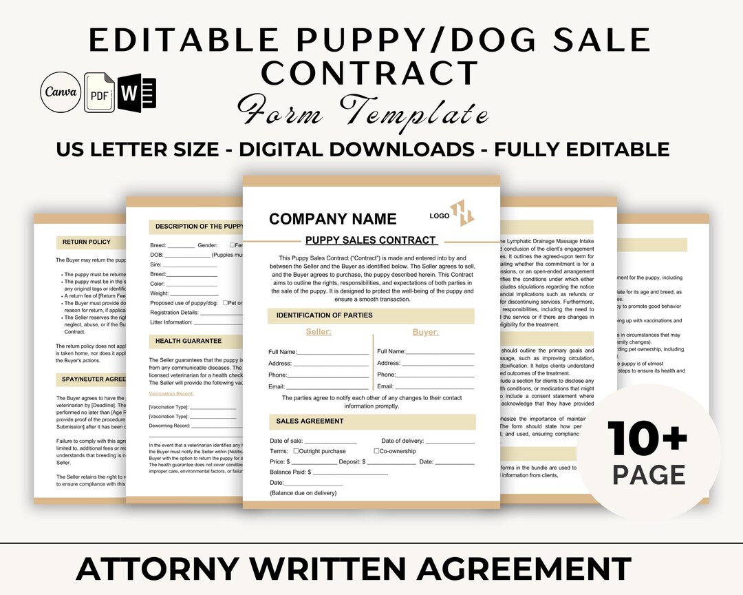 Editable Puppy/dog Sale Agreement | Pet Adoption & Ownership Form ...