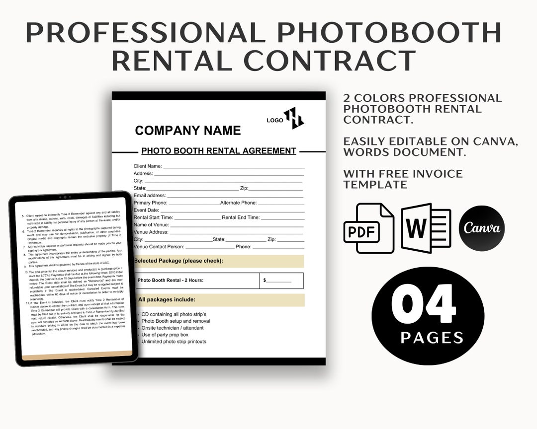 Photo 360 Booth Contract & Templates Wedding Photography Rental ...