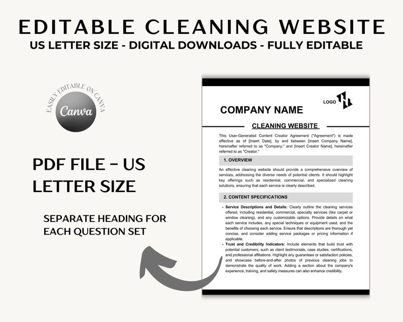 Editable Cleaning Website Contract | PDF & Canva Templates - Instant ...