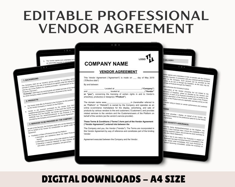 Editable Vendor Agreement Template | Legal Contract (PDF) - Etsy