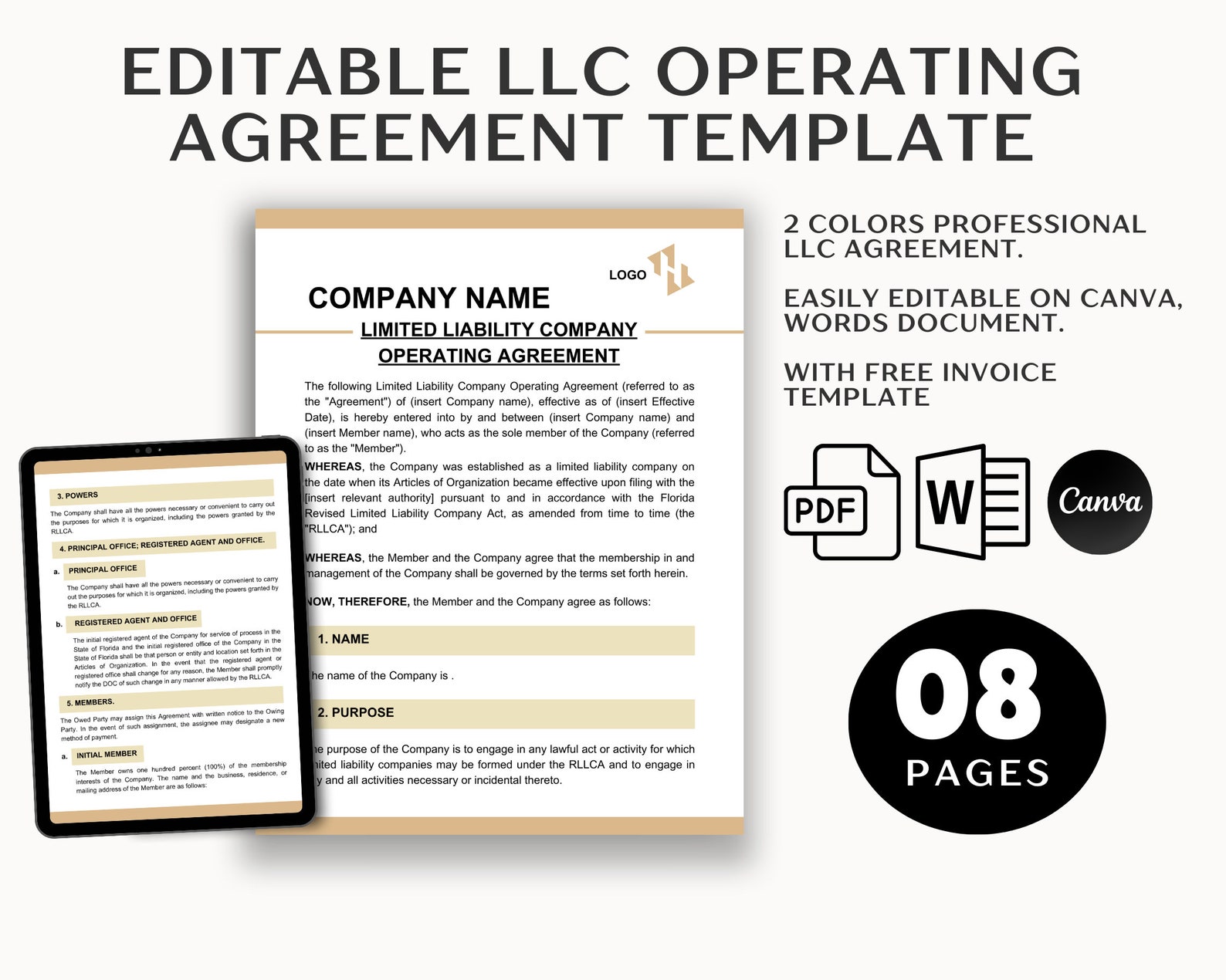 LLC Agreement Document Template | Legal Business Contract | Instant ...