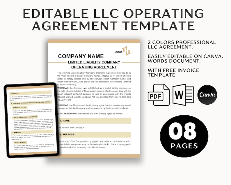 LLC Agreement Document Template | Legal Business Contract | Instant ...