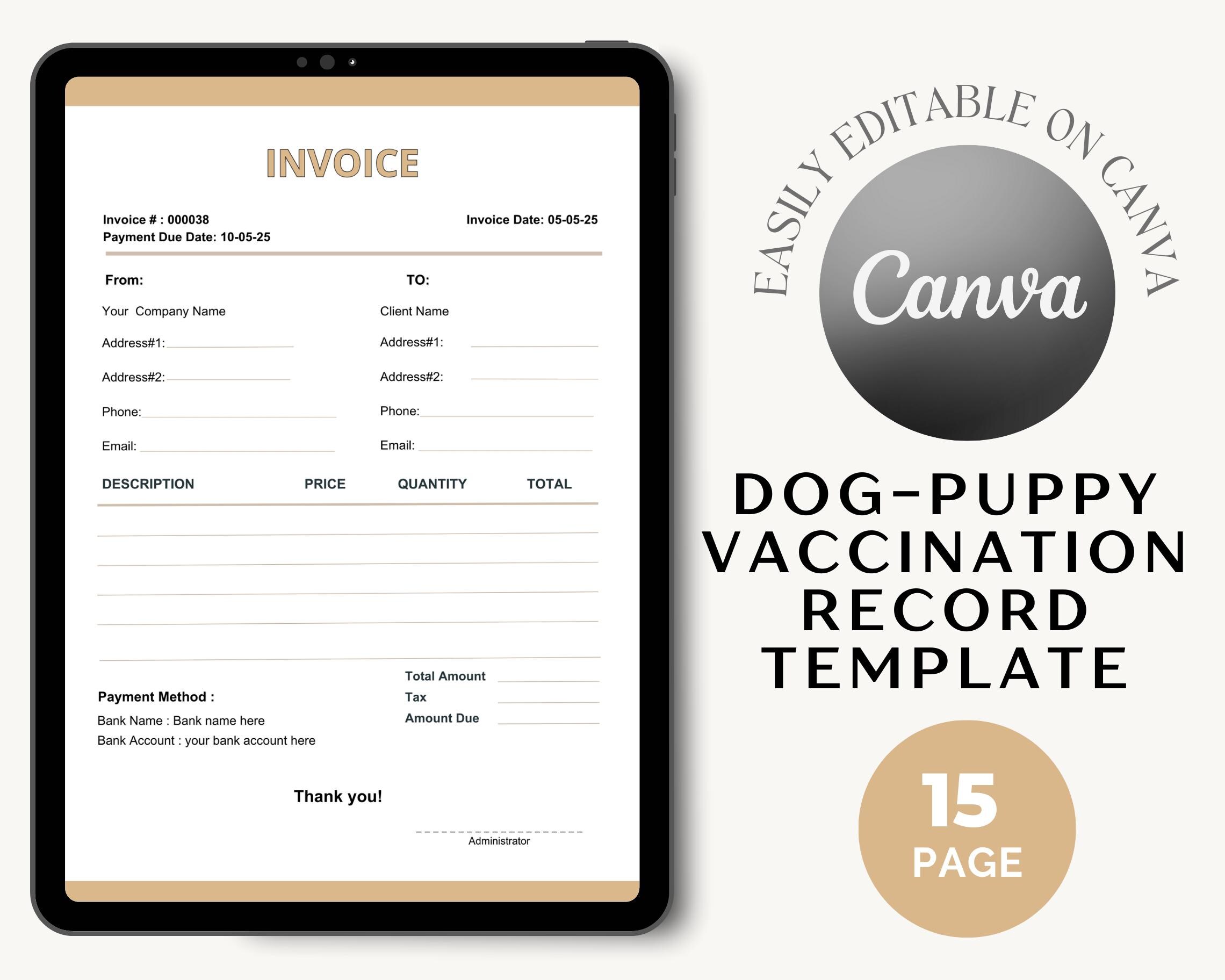 Editable Dog & Puppy Vaccination Record – Pet Health Certificate ...