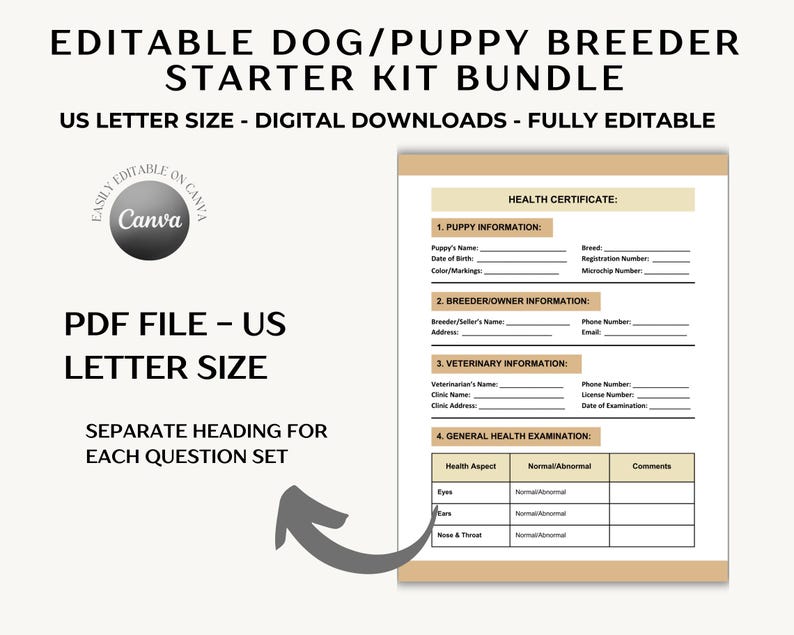 Editable Dog/puppy Breeder Starter Kit Bundle, Dog Training Handbook ...