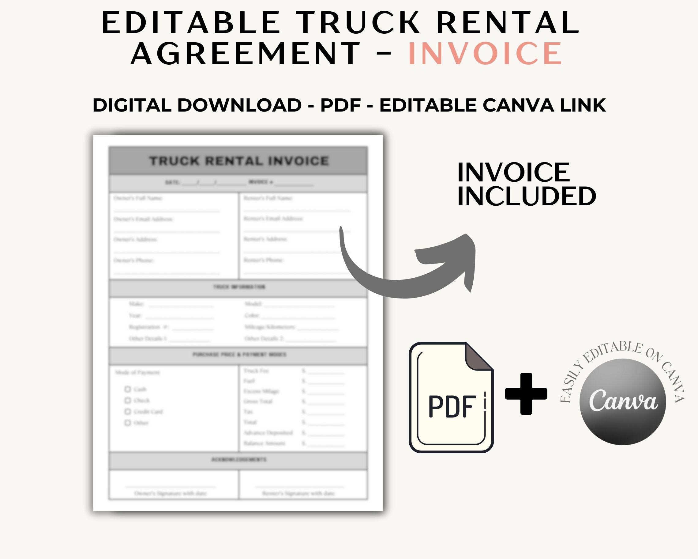 Professional Truck Rental Agreement | Editable Contract Template ...
