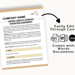 LLC Agreement Document Template | Legal Business Contract | Instant ...
