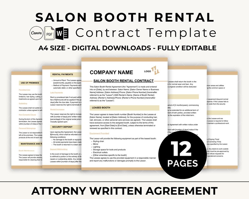 Editable Salon Booth Rental Contract Template | Salon Station Lease ...