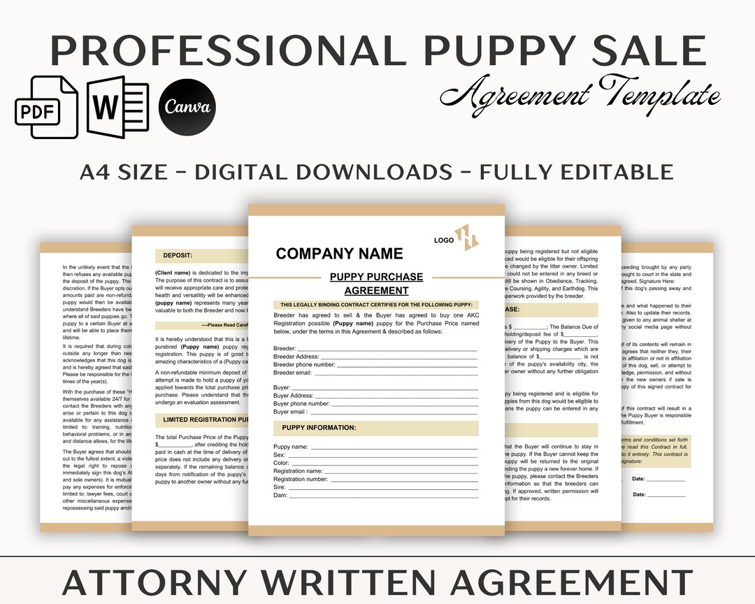 Puppy Sale Agreement, Dog Breeder Contract, Pet Contract, Dog Adoption ...