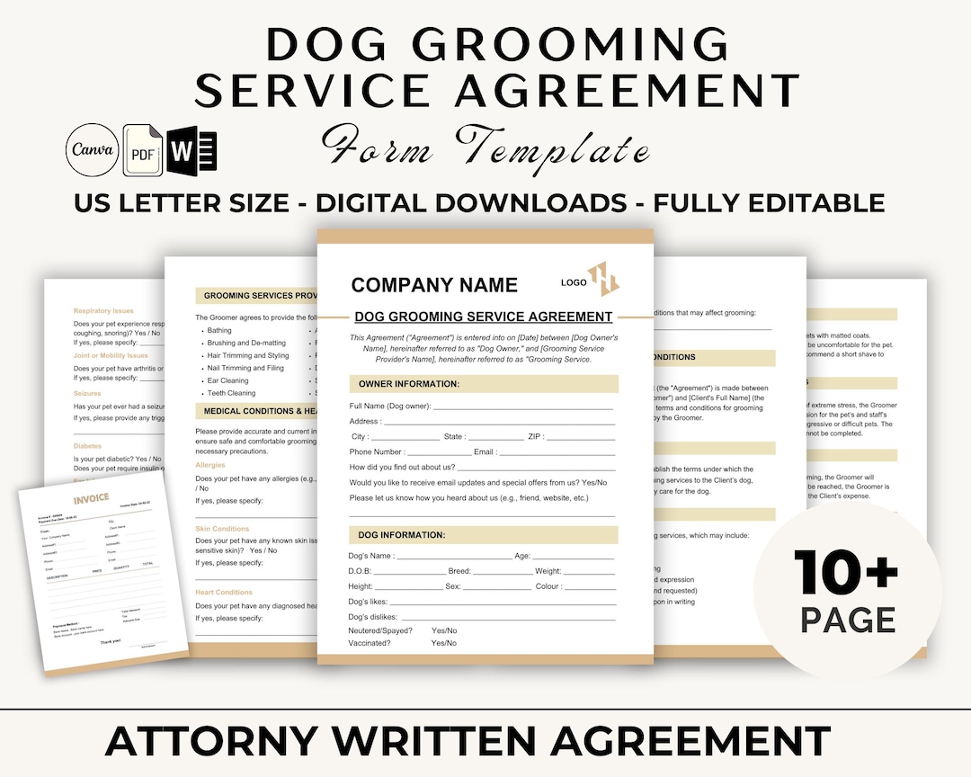 Dog Grooming Service Agreement Template | Editable Pet Grooming ...