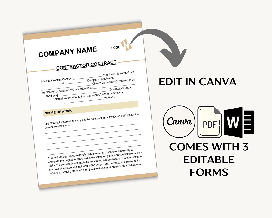 Editable Contractor Contract | Contractor Documents | Contractor Forms ...