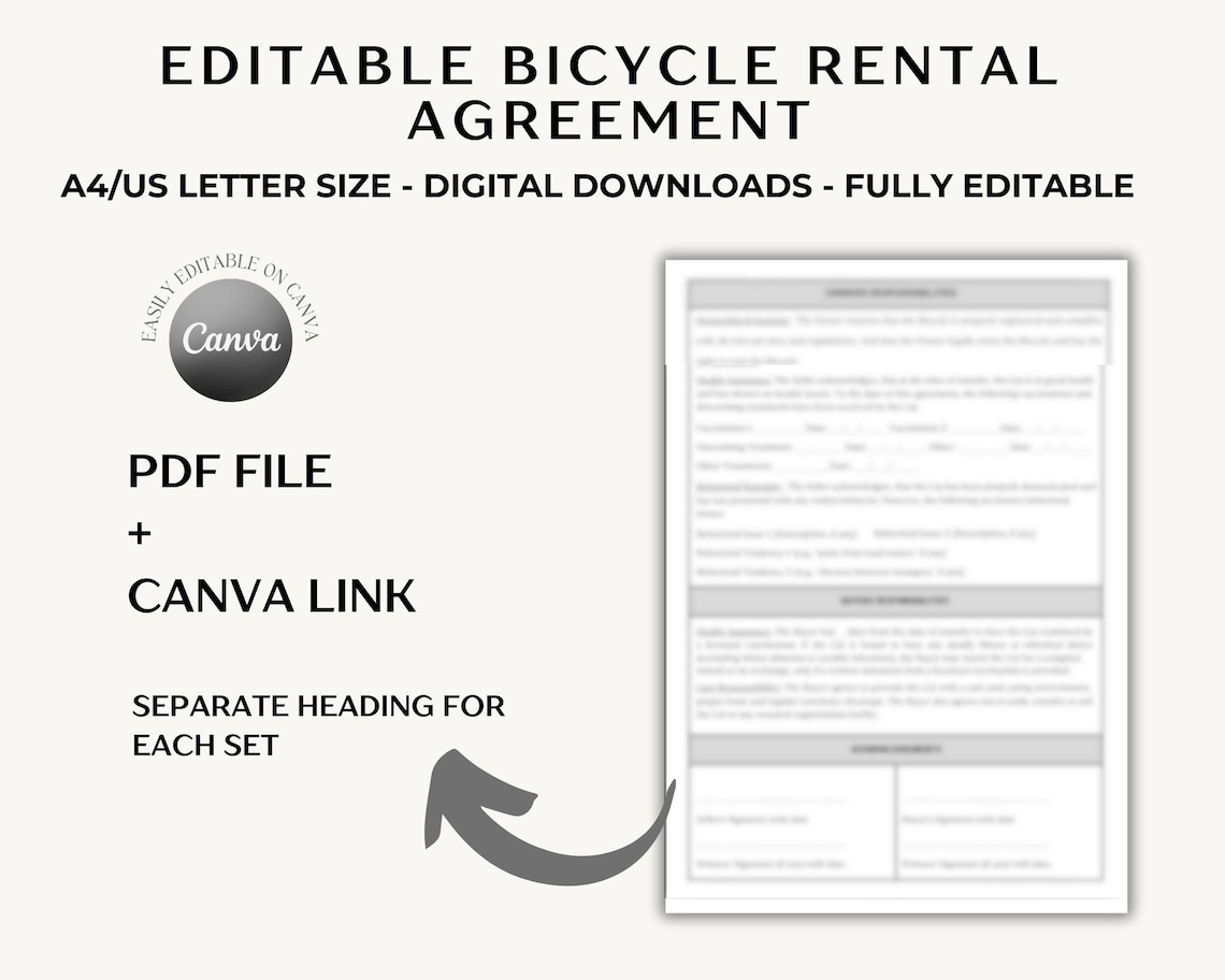 Editable Bicycle Rental Agreement Template | Cycling Contract for ...