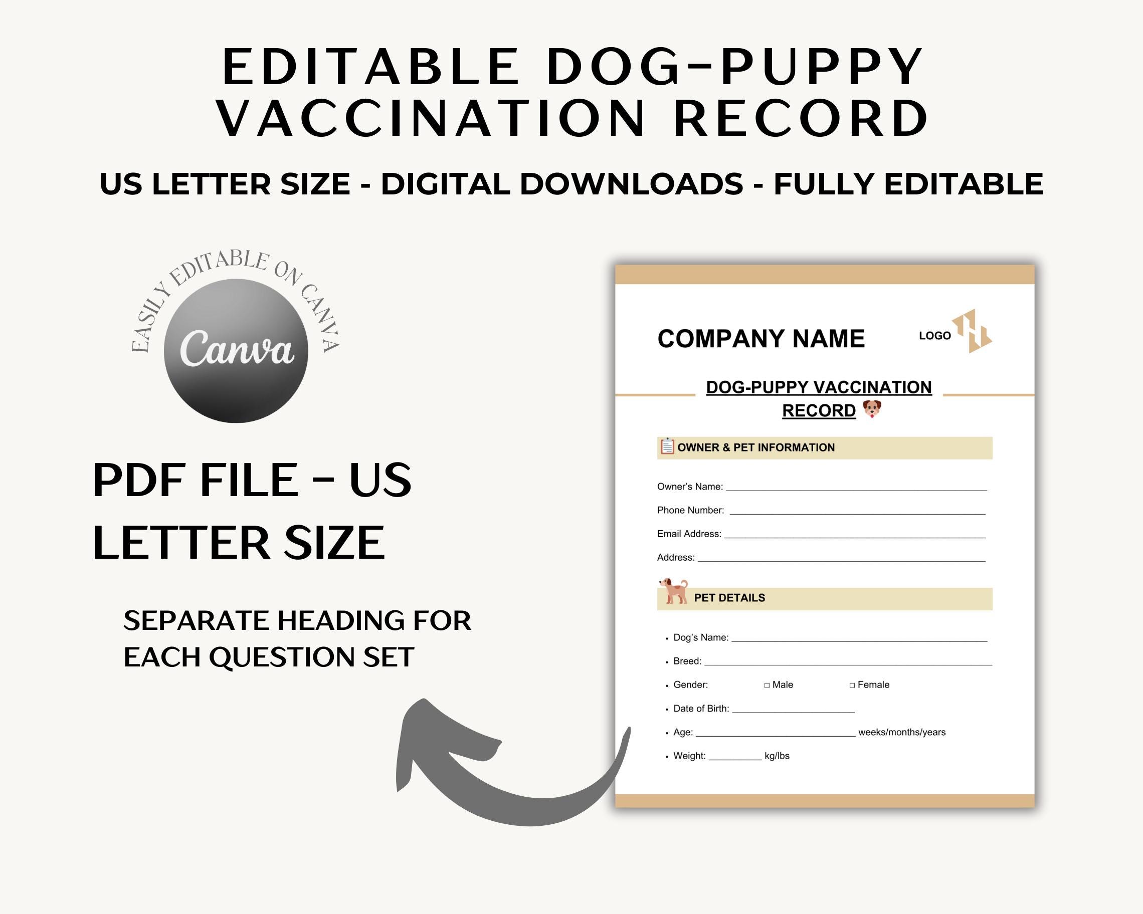 Editable Dog & Puppy Vaccination Record – Pet Health Certificate ...